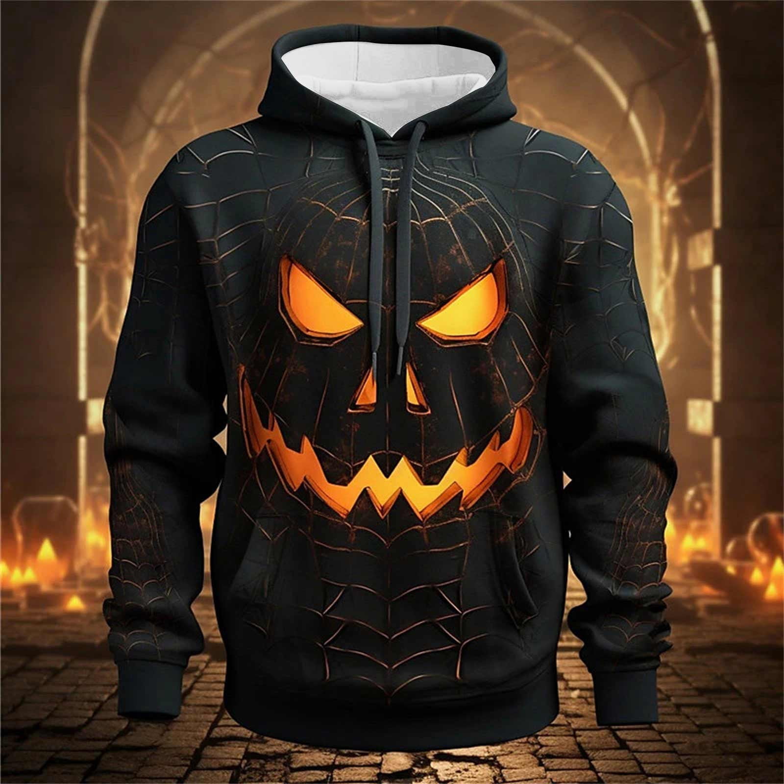 SNOWSONG Hoodies for Men, Halloween Mens Graphic Hoodie Pumpkin Prints ...