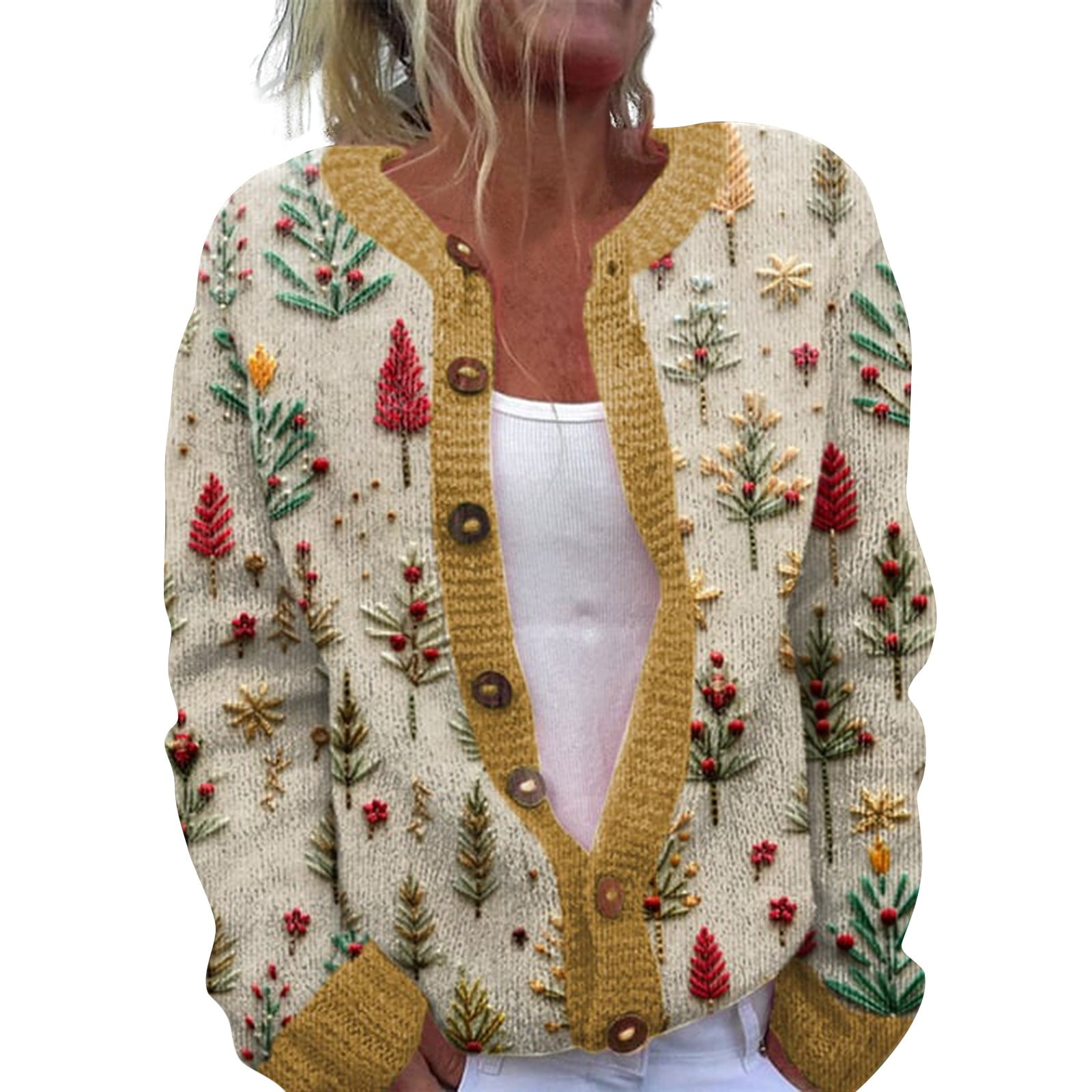 SNOWSONG Womens Cardigan Sweaters Womens Single Plush Art Floral Print ...