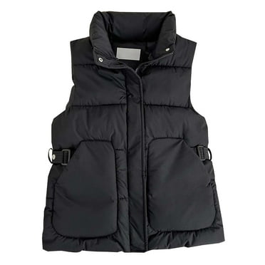 Hotian Women's Winter Cropped Puffer Vest, Sleeveless, Padded, Stand-up ...