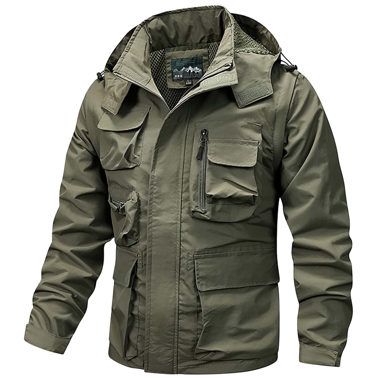 SNOWSONG Jackets for Men, Cargo Jacket Men's Mid-length Casual Jacket ...