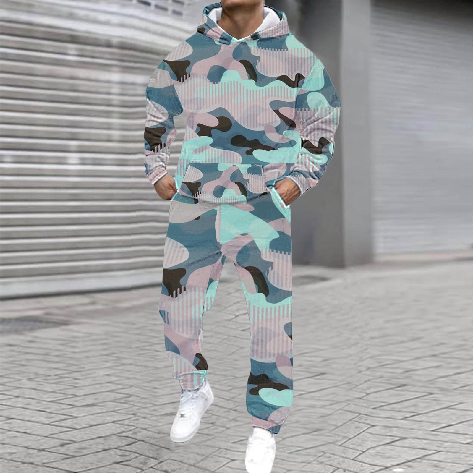 SNOWSONG Mens Sweatsuit, Men's Casual Fashion Loose 3D Camouflage Print ...