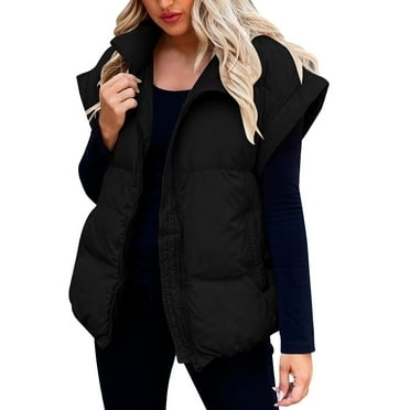 Hotian Women's Winter Cropped Puffer Vest, Sleeveless, Padded, Stand-up ...