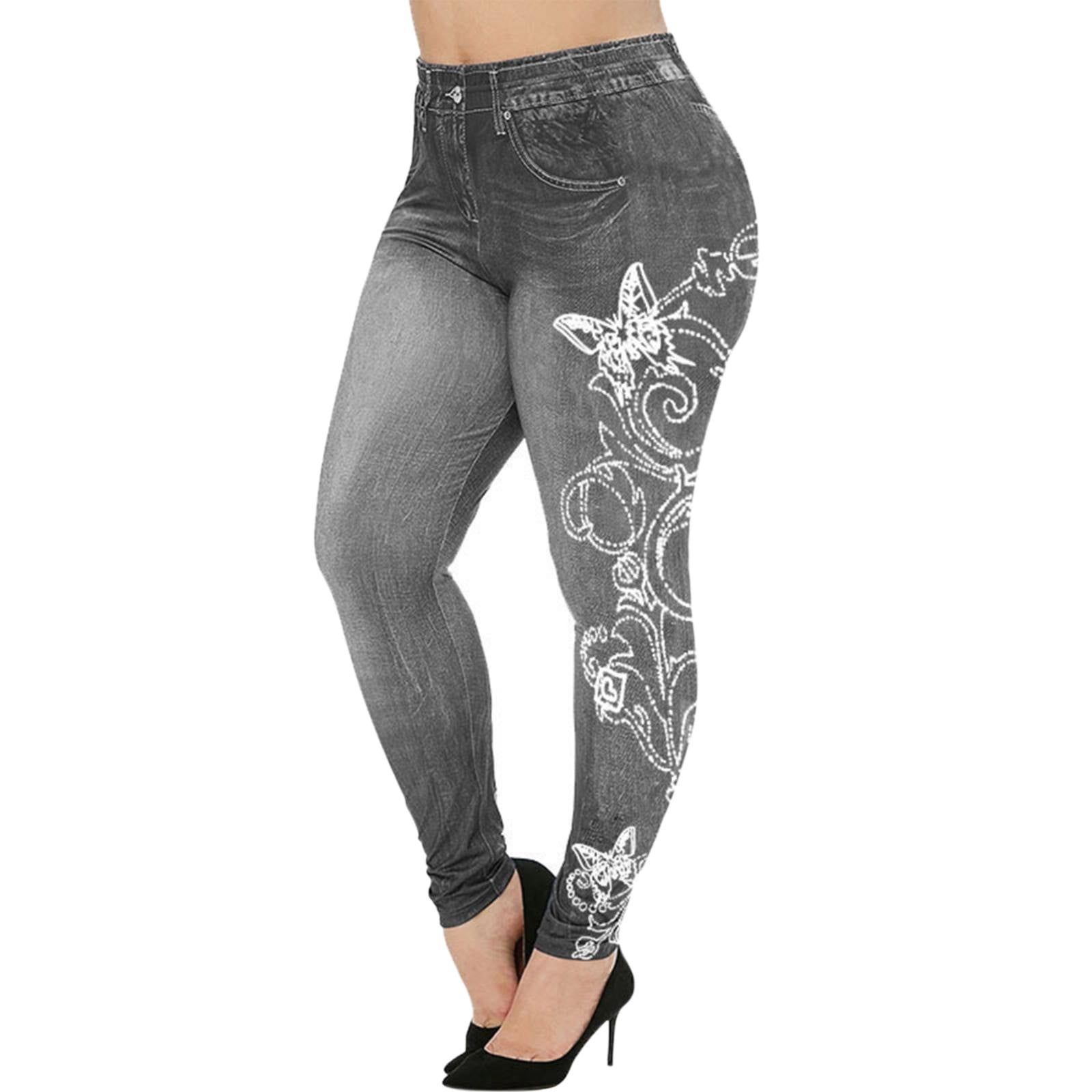 SNOWSONG Yoga Pants, Womens Hip Lift Stretch Slim Faux Denim Yoga Pants ...