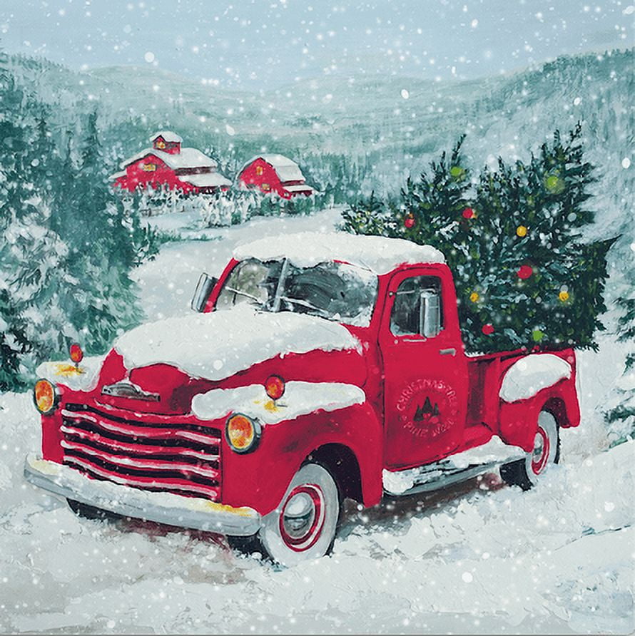 SNOWY RED TRUCK 40pcs Cocktail Napkins, Christmas Red Truck Napkins ...