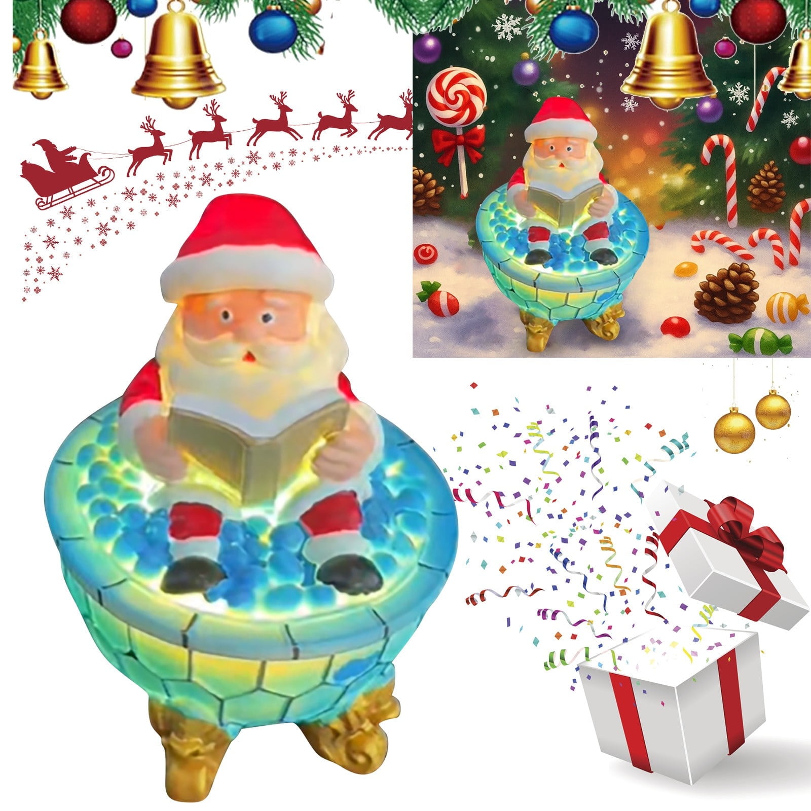 SNPOSN Santa Bubble Bath Lamp, Christmas Santa Reading a Book Bubble ...