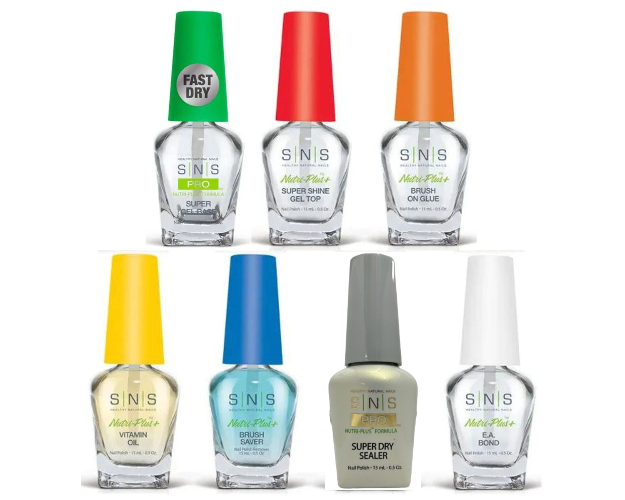 SNS Dip Liquid Nutri-Plus 7pcs - Brush-On Glue,E.A Bond,Super Gel Base ...