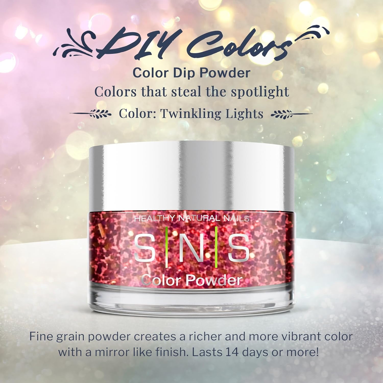 SNS Nail Dip Powder Colors, Gelous Color Dipping Powder - Twinkling Lights (Wine Glitter) - Long ...