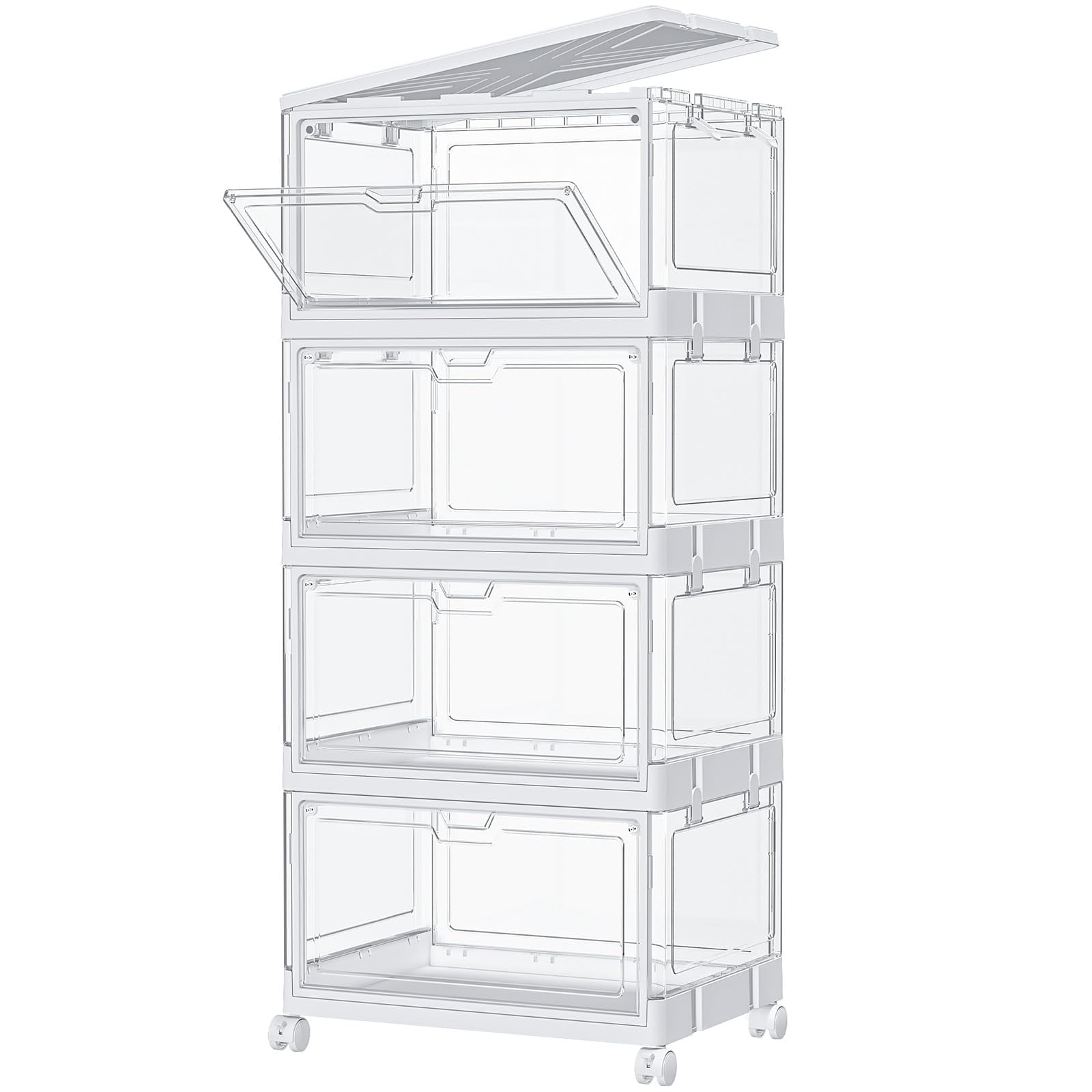 SNSLXH Clear Storage Bins with Lids & Wheels, Stackable Plastic Craft ...