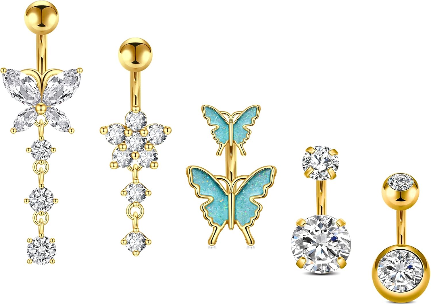 SNYMW 14G Belly Button Rings, Stainless Steel Diamond Belly Rings For ...