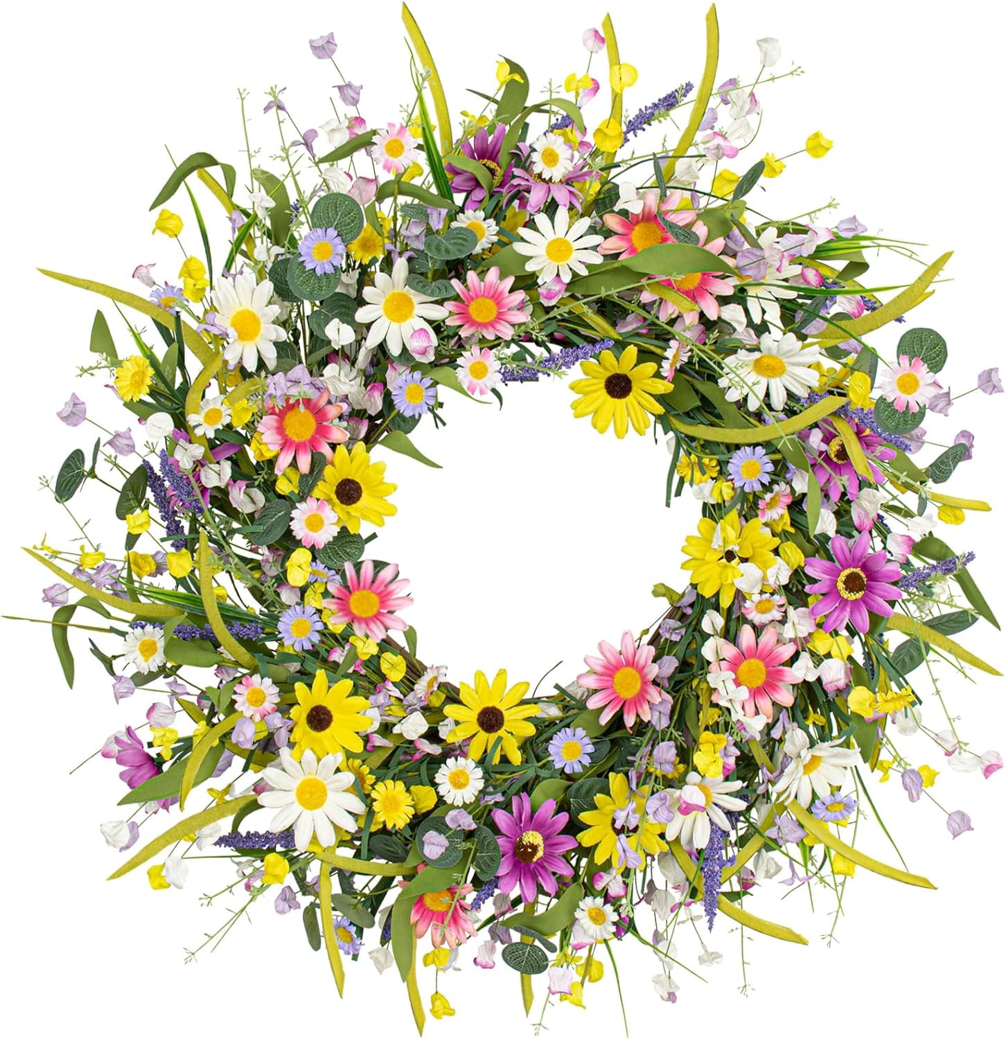 SNYMW 22 Inches Summer Wreaths for Front Door Spring Flower Wreaths ...