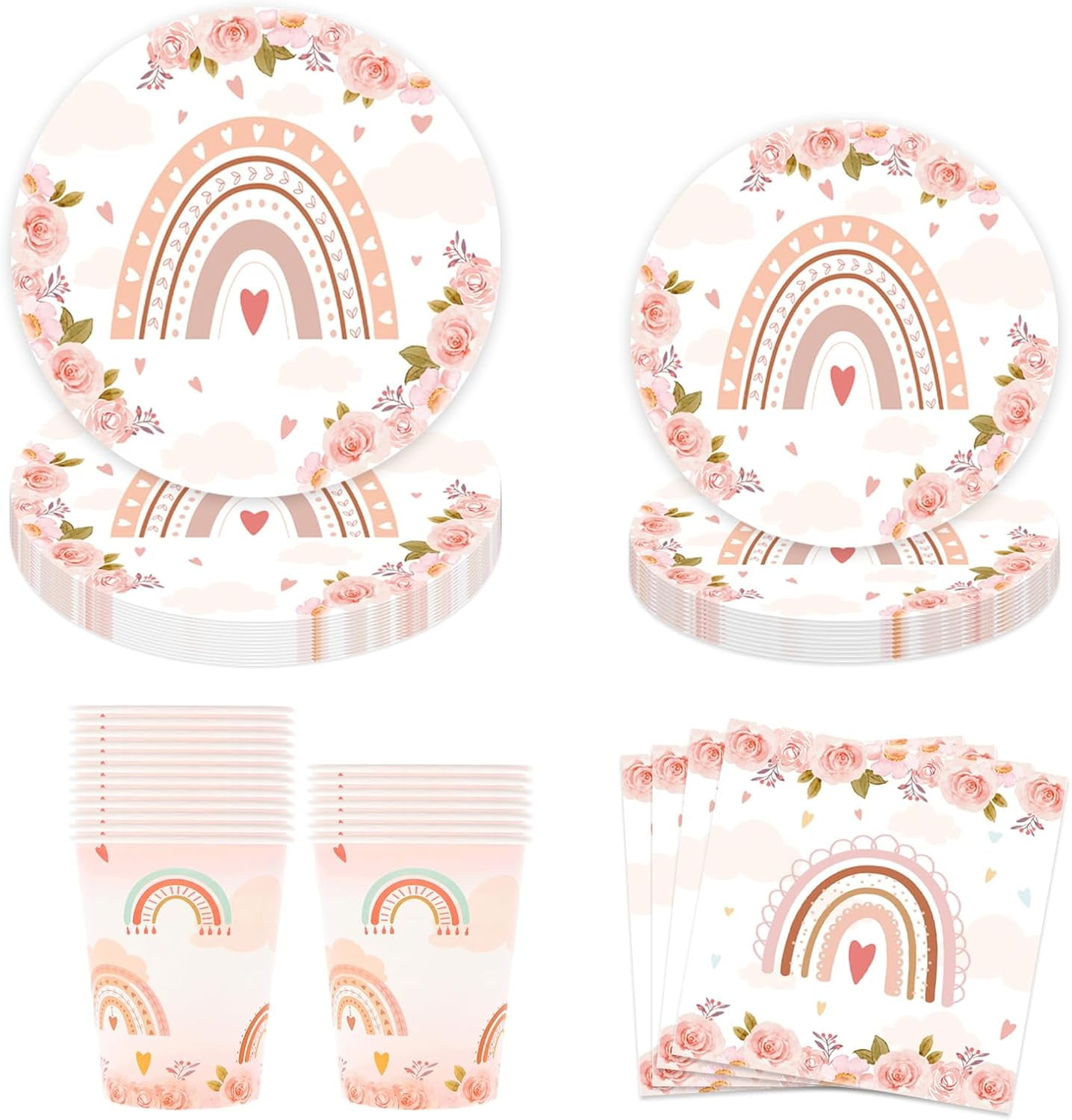 SNYMW 96 Pcs Boho Rainbow Party Decorations Boho Tableware Plates ...