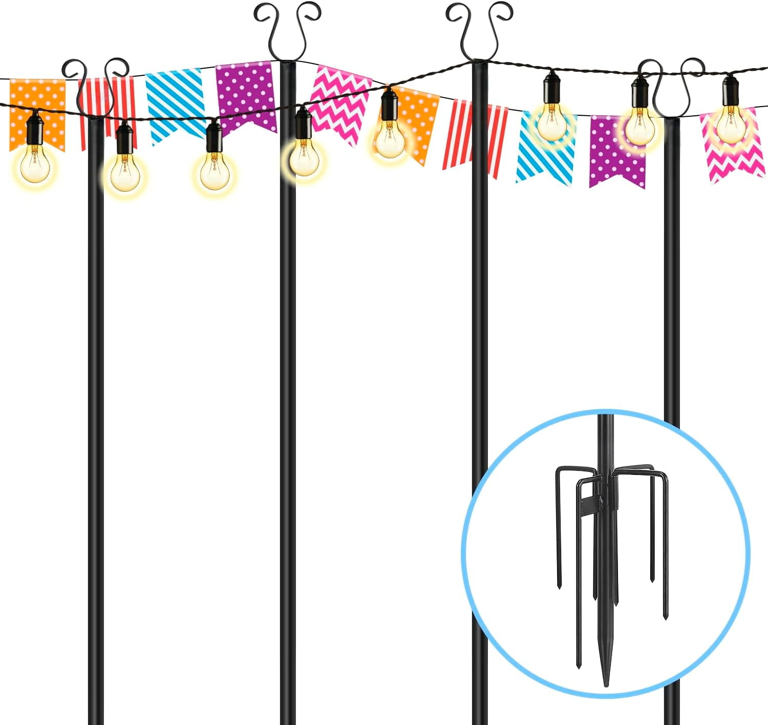 SNYNUXX 10ft String Light Pole 4 Prong Fork Pole Stand, Outdoor Light ...