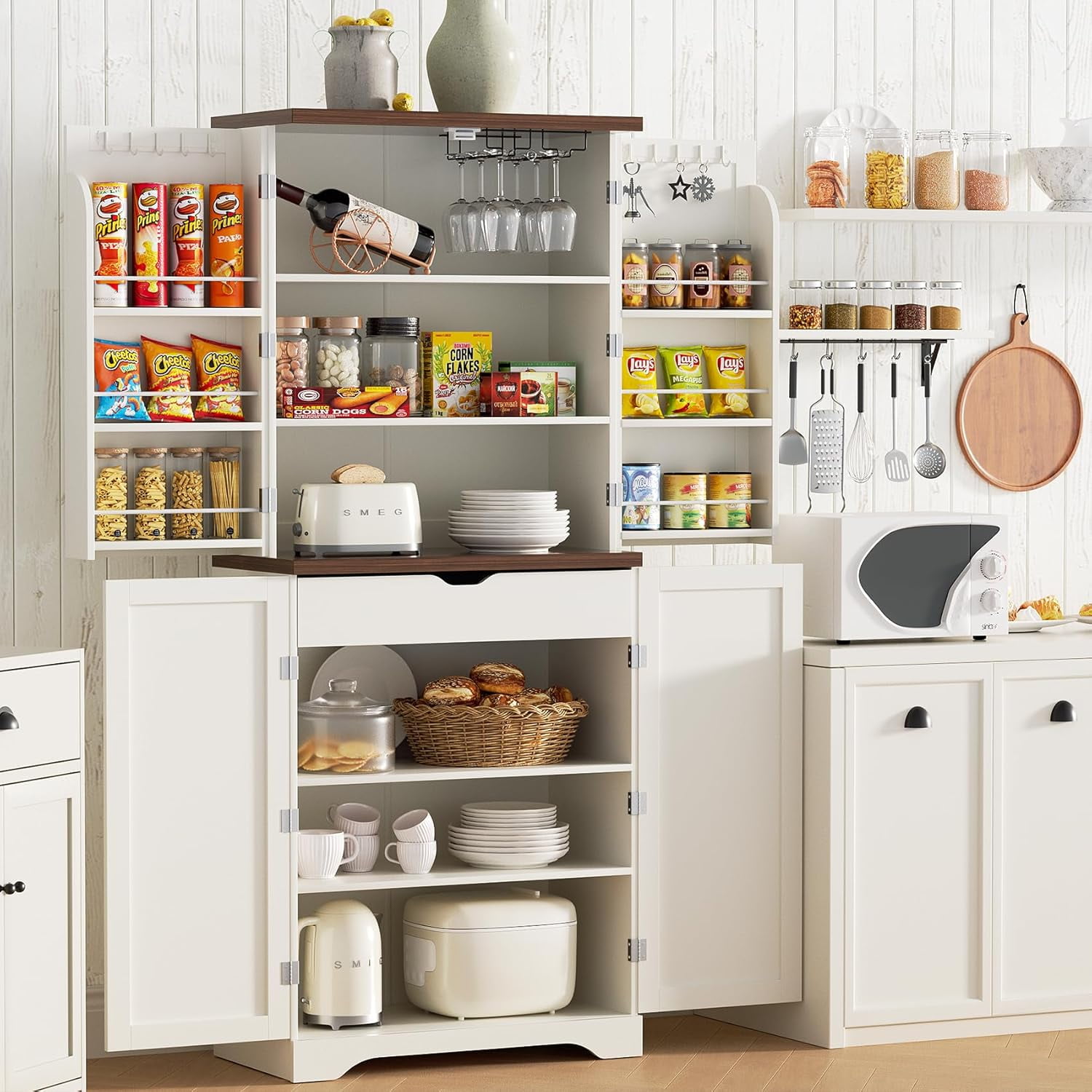 SNYNUXX 72” Pantry Cabinet, Tall Kitchen Storage Cabinet with 2-Raw ...