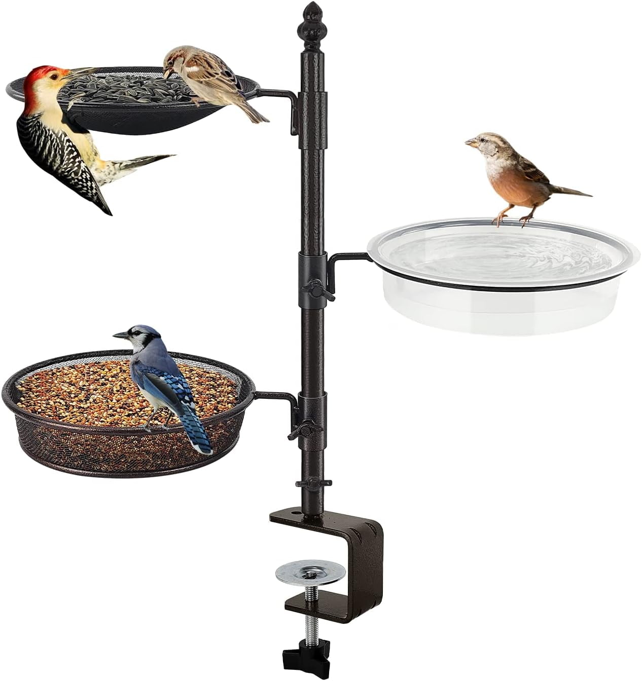 SNYNUXX Bird Feeder for Deck Railing,Bird Feeder with Bird Bath Spa for Dual Use Flower Pot ...