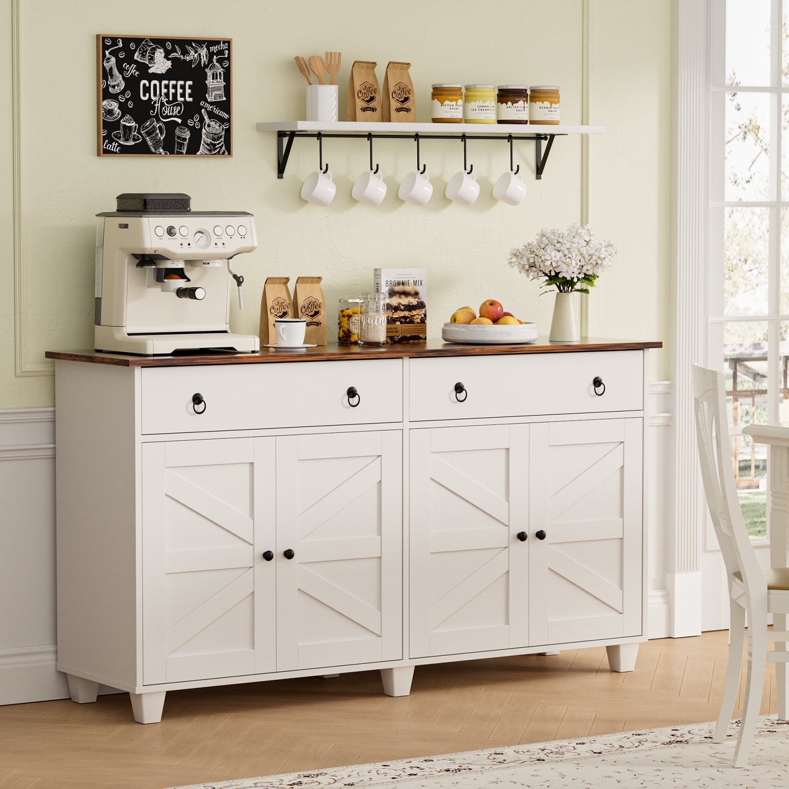 SNYNUXX Buffet Cabinet with Storage, 55" Large Coffee Bar Cabinet with ...