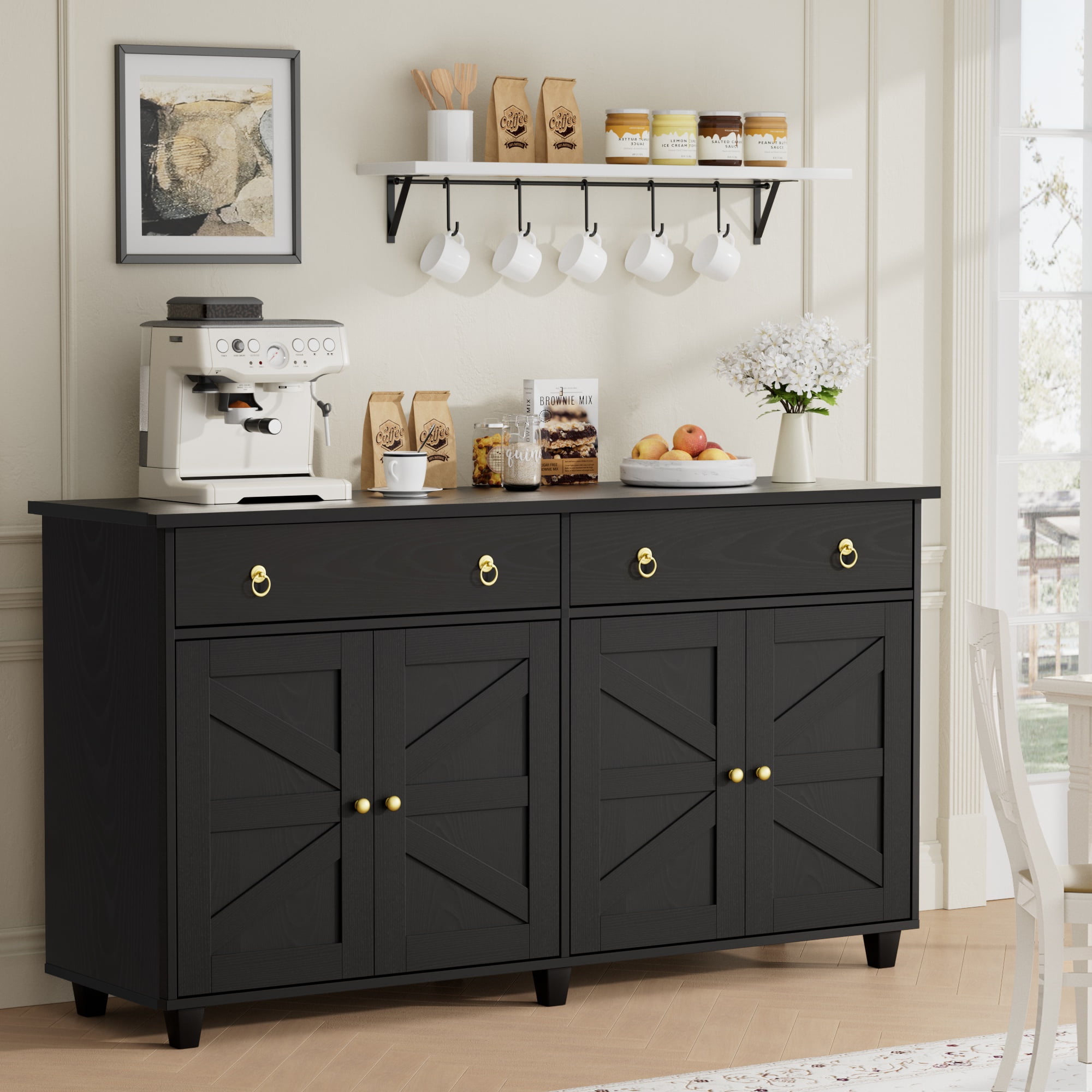 SNYNUXX Buffet Cabinet with Storage, 55" Large Coffee Bar Cabinet with ...