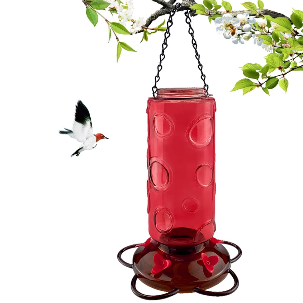 SNYNUXX Outdoor Extra Large Red Glass Hummingbird Feeder, 5 Feeding ...