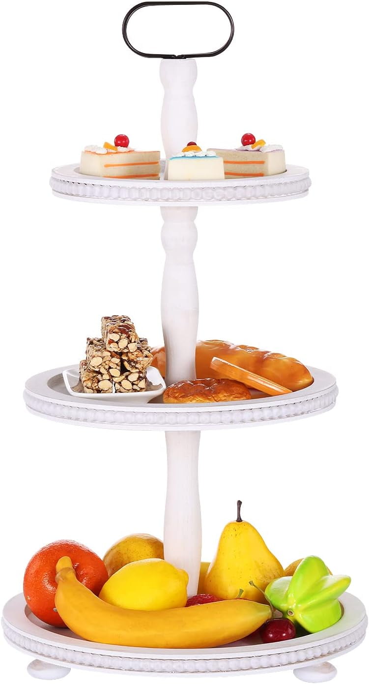 SNYNUXX Modern Farmhouse Wooden Decorative Three Tiered Round Trays ...
