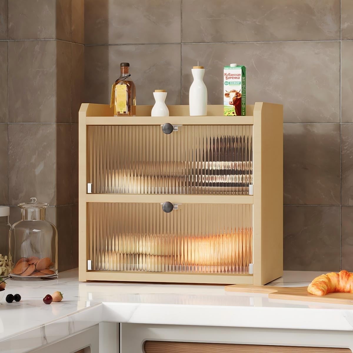 SNYNUXX Wood Bread Box for Kitchen Countertop with Acrylic Wavy Door ...
