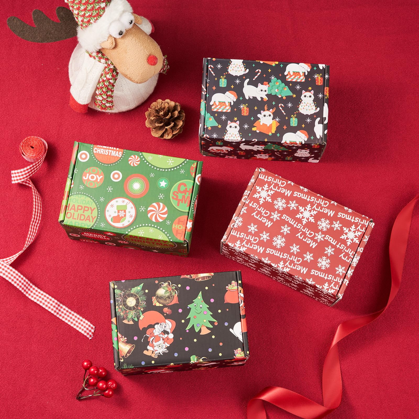 SNcek 6x4x3 Inch Small Christmas Gift Boxes, 24 Pack Christmas Shipping ...