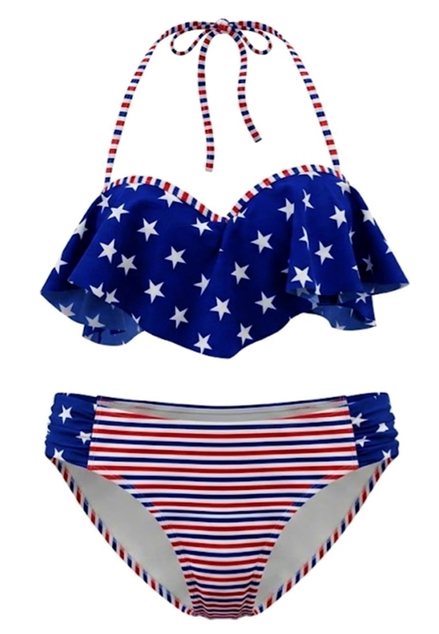 SO Blue Red Stars Stripes 2-Pc. Flounce Bikini Set Swimwear Juniors' XS ...
