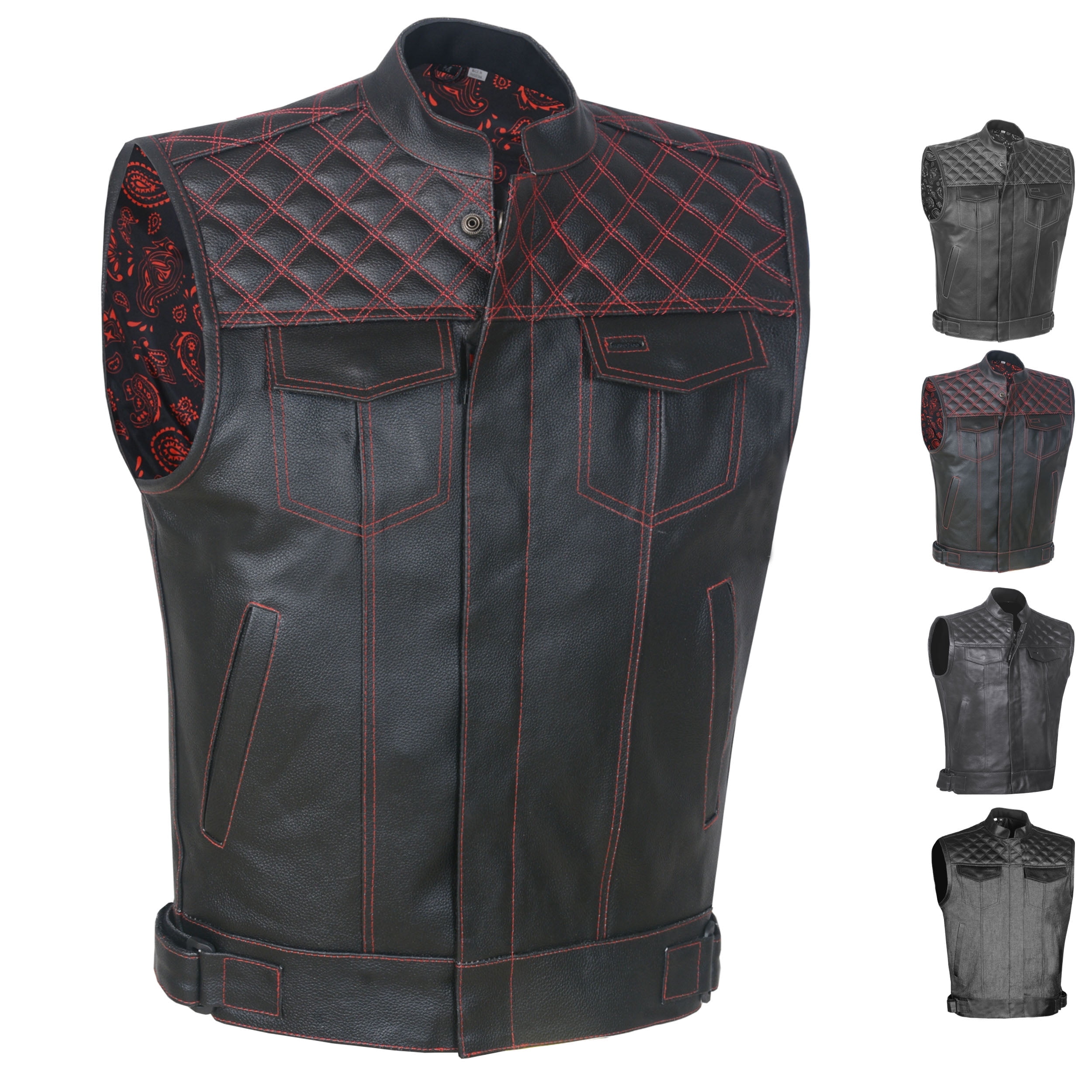 SOA Men's Leather Armor Motorcycle Vest - 100% Genuine Cowhide Biker ...
