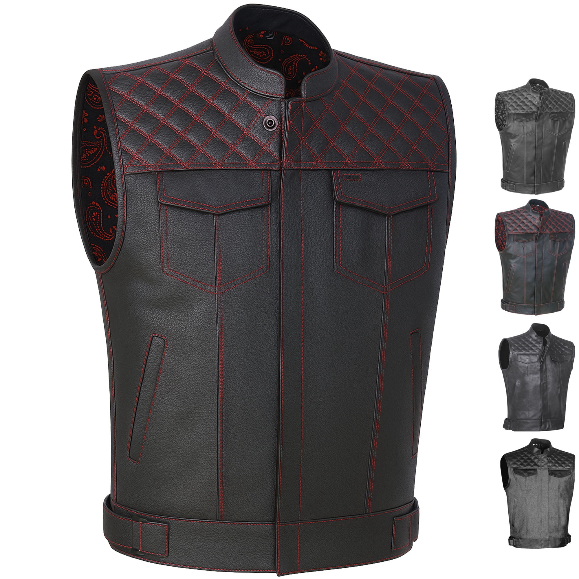 SOA Men's Leather Armor Motorcycle Vest - 100% Genuine Cowhide Biker ...