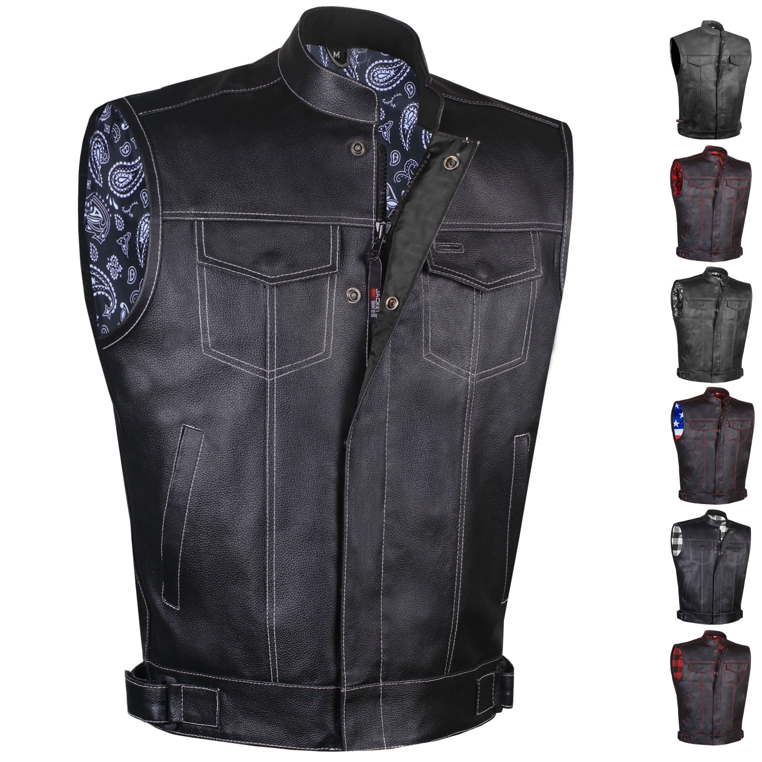 SOA Men's Leather Motorcycle Vest With Armor Biker Club Vest - Walmart.com