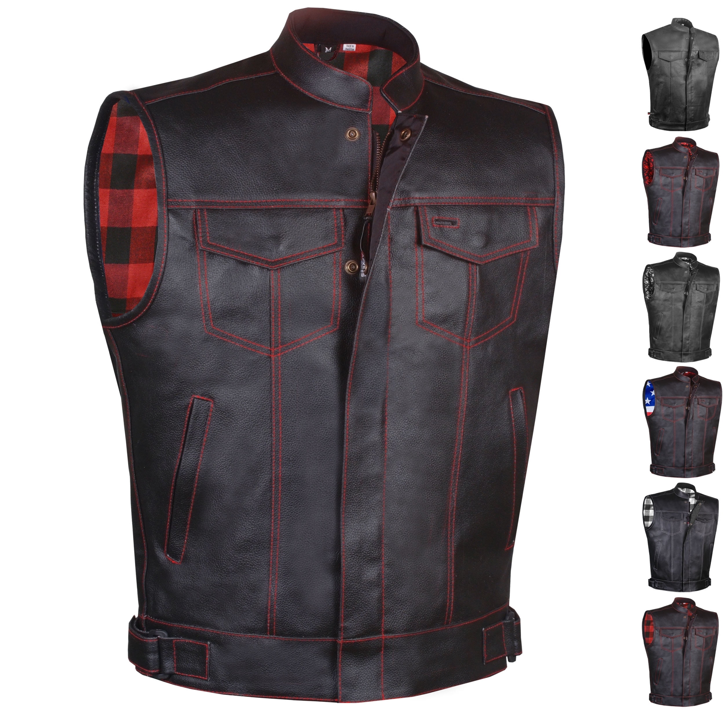SOA Men's Leather Motorcycle Vest With Armor Biker Club Vest - Walmart.com