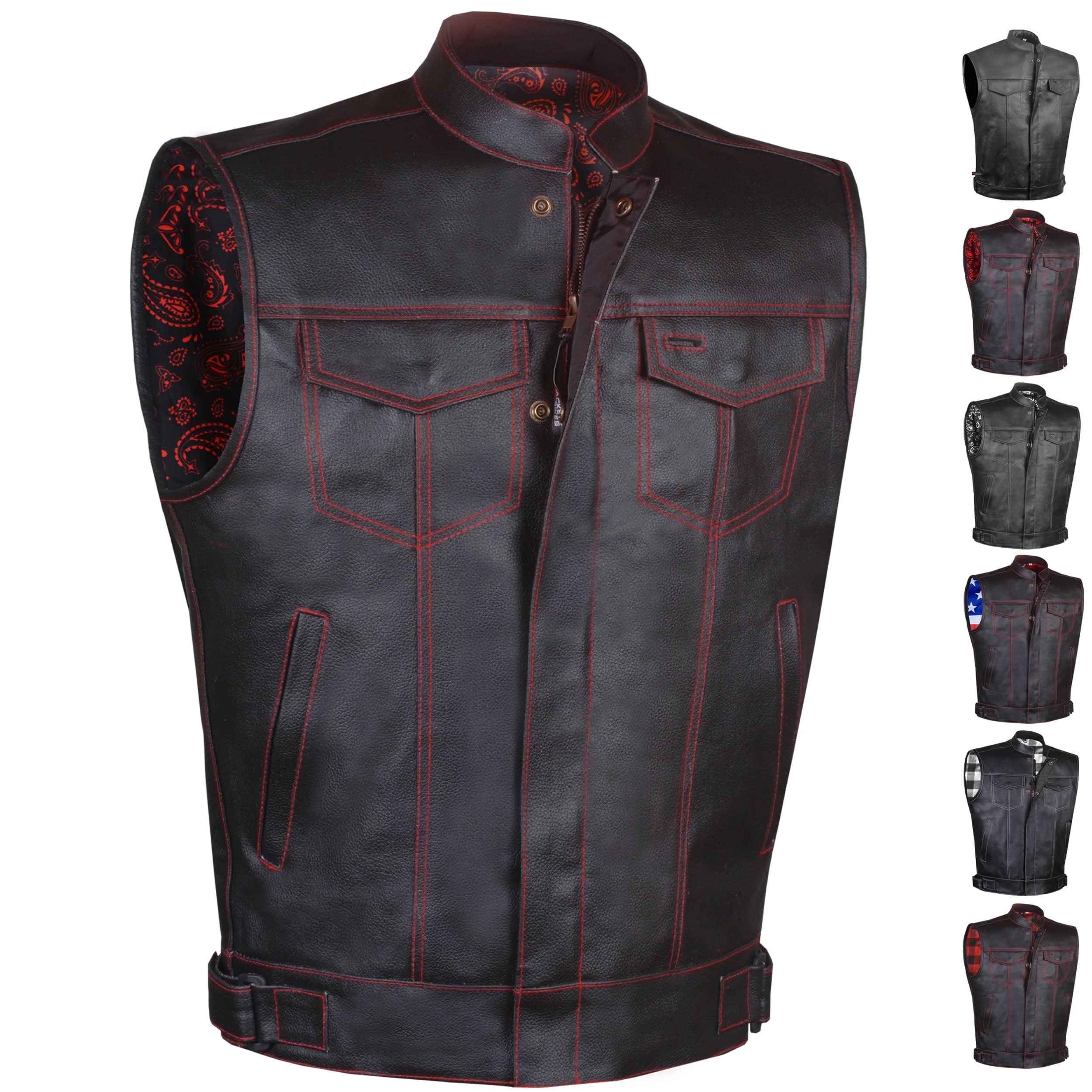 SOA Men's Leather Motorcycle Vest With Armor Biker Club Vest - Walmart.com