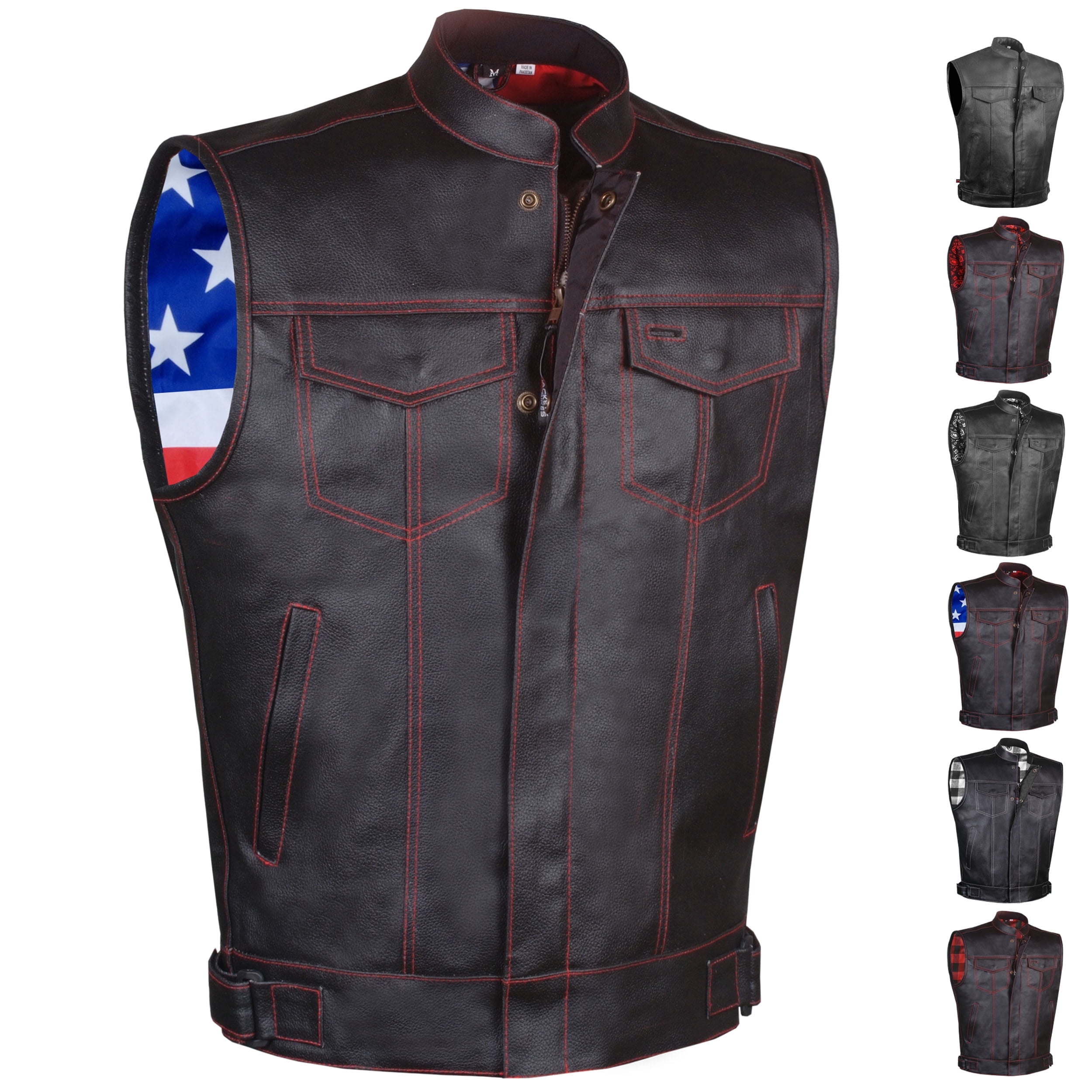 SOA Men's Leather Motorcycle Vest With Armor Biker Club Vest - Walmart.com