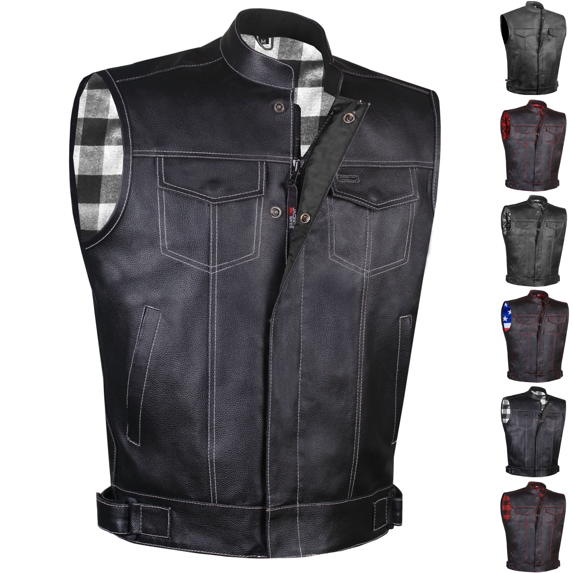 SOA Men's Leather Motorcycle Vest With Armor Biker Club Vest - Walmart.com