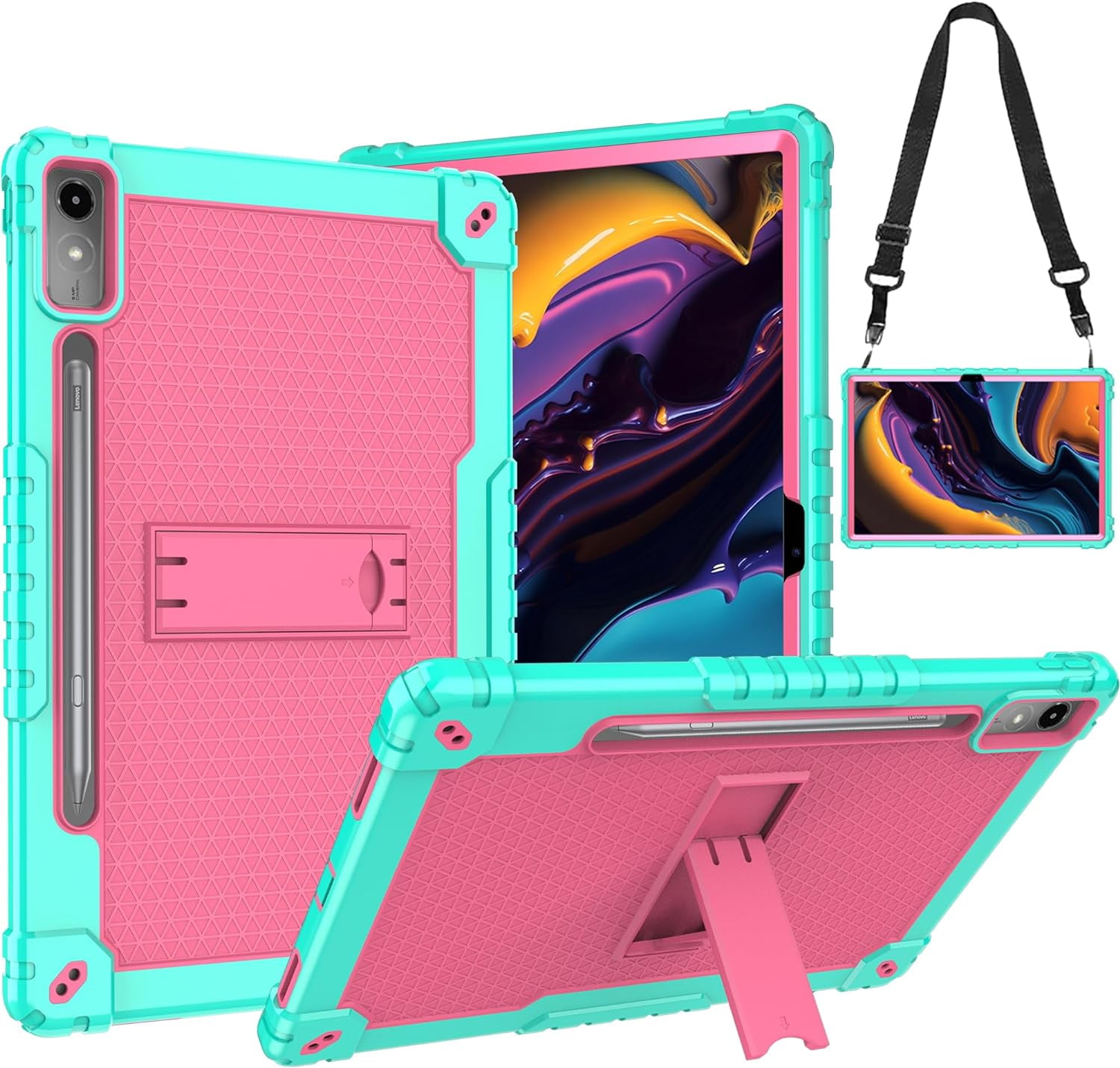 SOATUTO for Lenovo Tab P12 12.7 Inch 2023 Tablet Case, Built with Kickstand,Shoulder Strap Soft ...