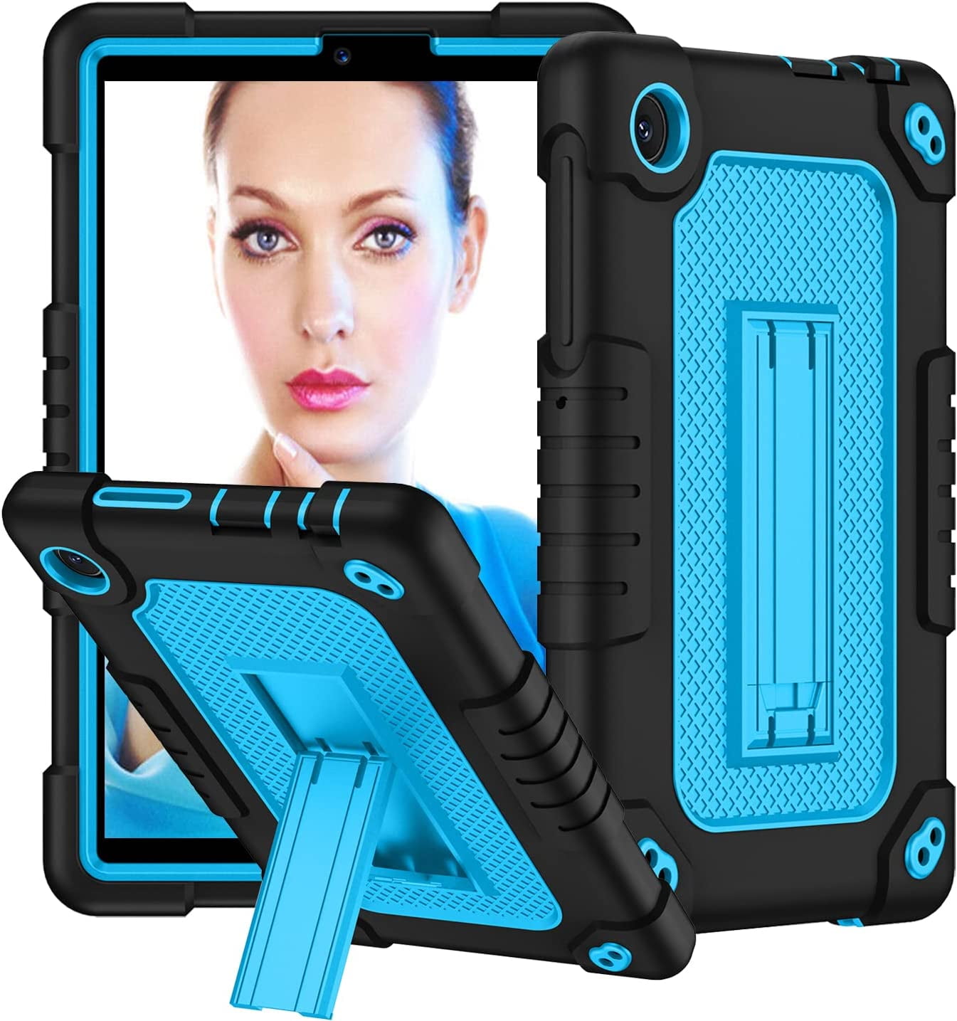 SOATUTO for TCL TAB 8 LE/WiFi Tablet (9137W/9132X), Rugged Full-Body Case with Strap (Black+Blue ...