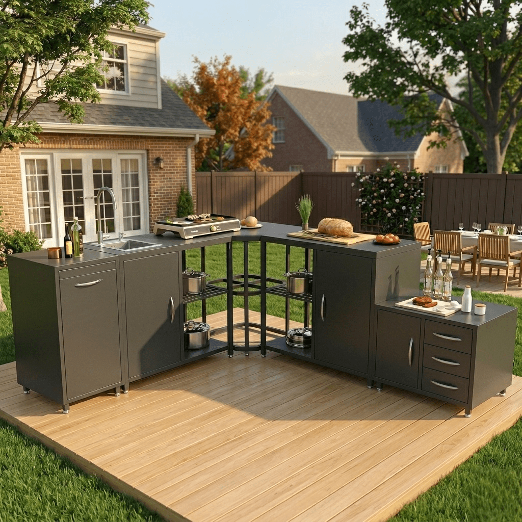 SOBREMESA L Shaped Outdoor Kitchen Island with Sink,5-Piece Large ...
