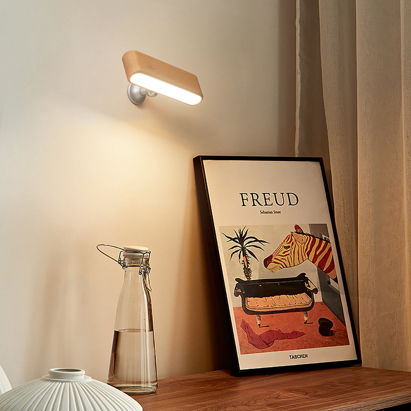 SOBUTY Wall Lamps Wood Rechargeable Magnetic 360° Rotate Nightstand ...