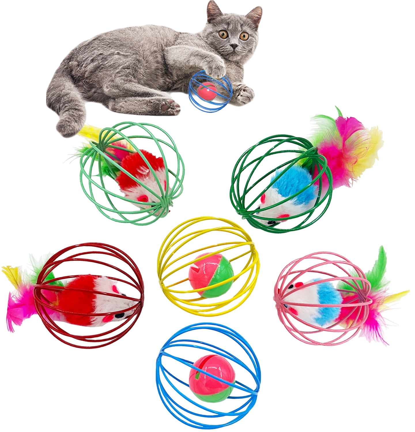 SOCATER Cat Ball Toys, Durable Bell Balls, Interactive Playset, 6 Pack ...