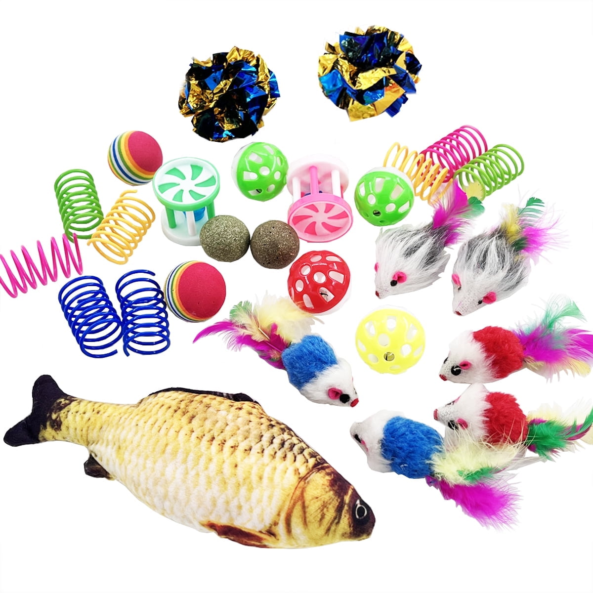 SOCATER 27 Pack Cat Toy Set with Spring Balls Plush Mice and Catnip ...