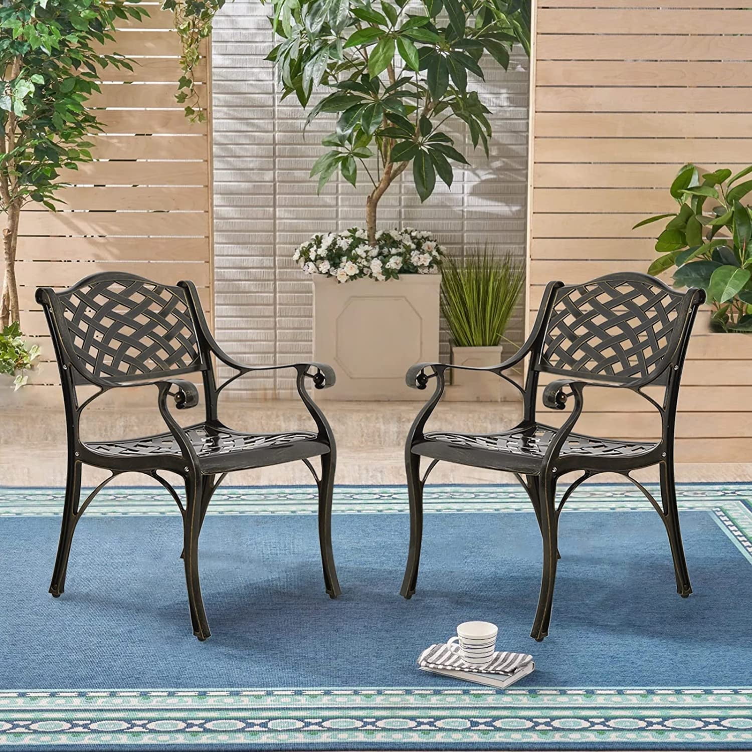 SOCIALCOMFY 2 Piece Outdoor Bistro Dining Chairs, Cast Aluminum Dining ...