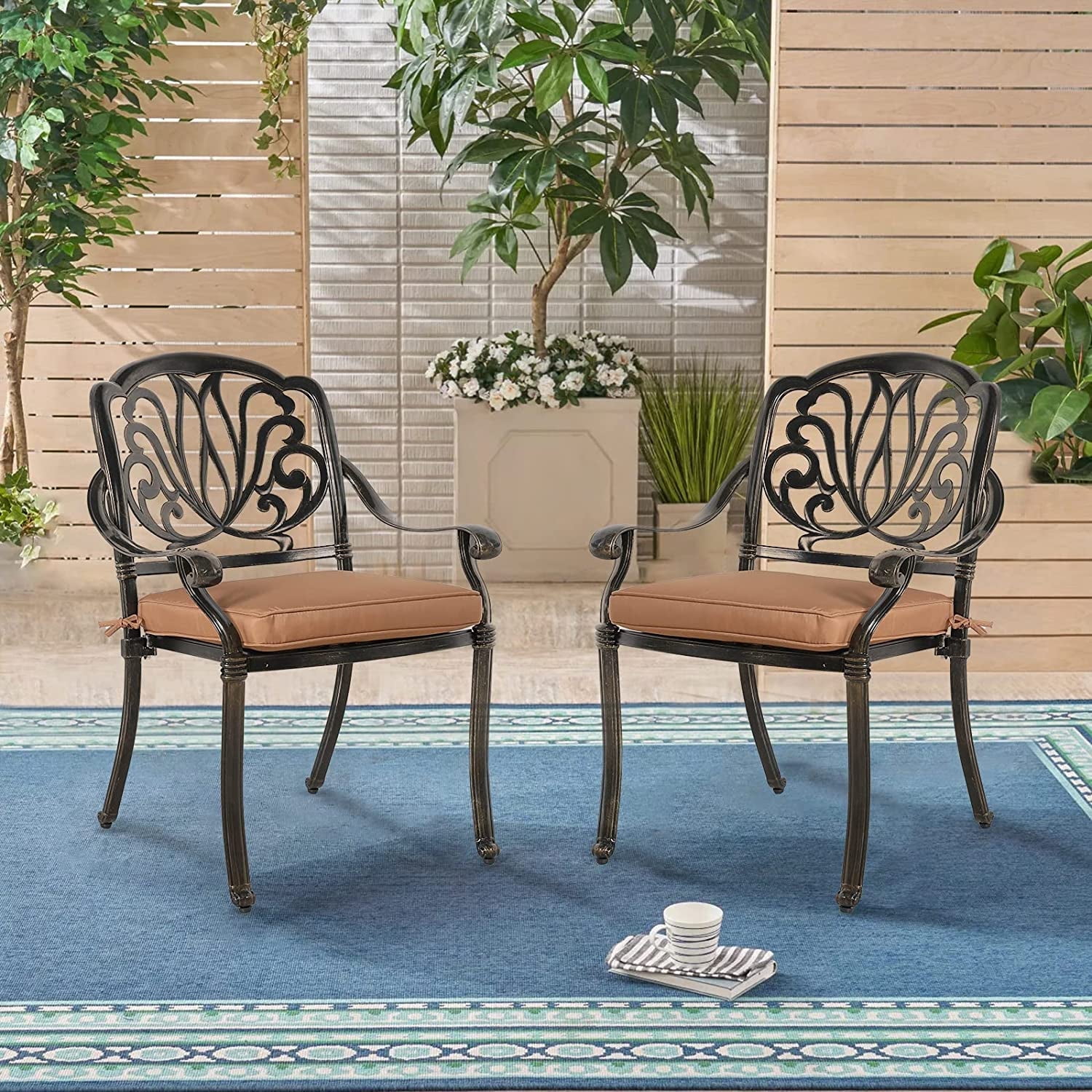 SOCIALCOMFY 2 Piece Outdoor Bistro Dining Chairs, Cast Aluminum Dining ...