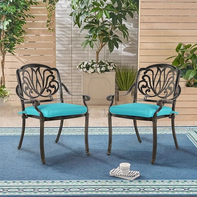 SOCIALCOMFY 2 Piece Outdoor Bistro Dining Chairs, Cast Aluminum Dining ...