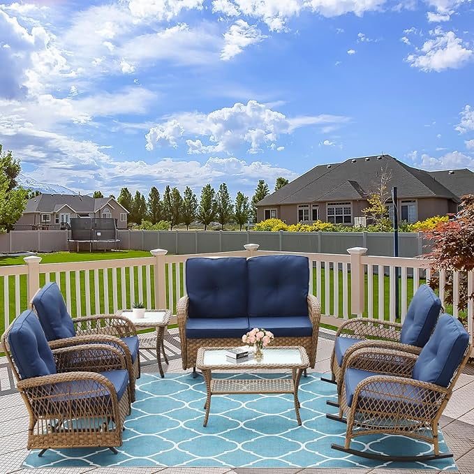 SOCIALCOMFY 7-Piece Wicker Patio Furniture Sets Outdoor All-Weather ...