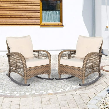 PARKWELL Patio Porch Wicker Rocking Chair - Outdoor Rattan Rocker set ...