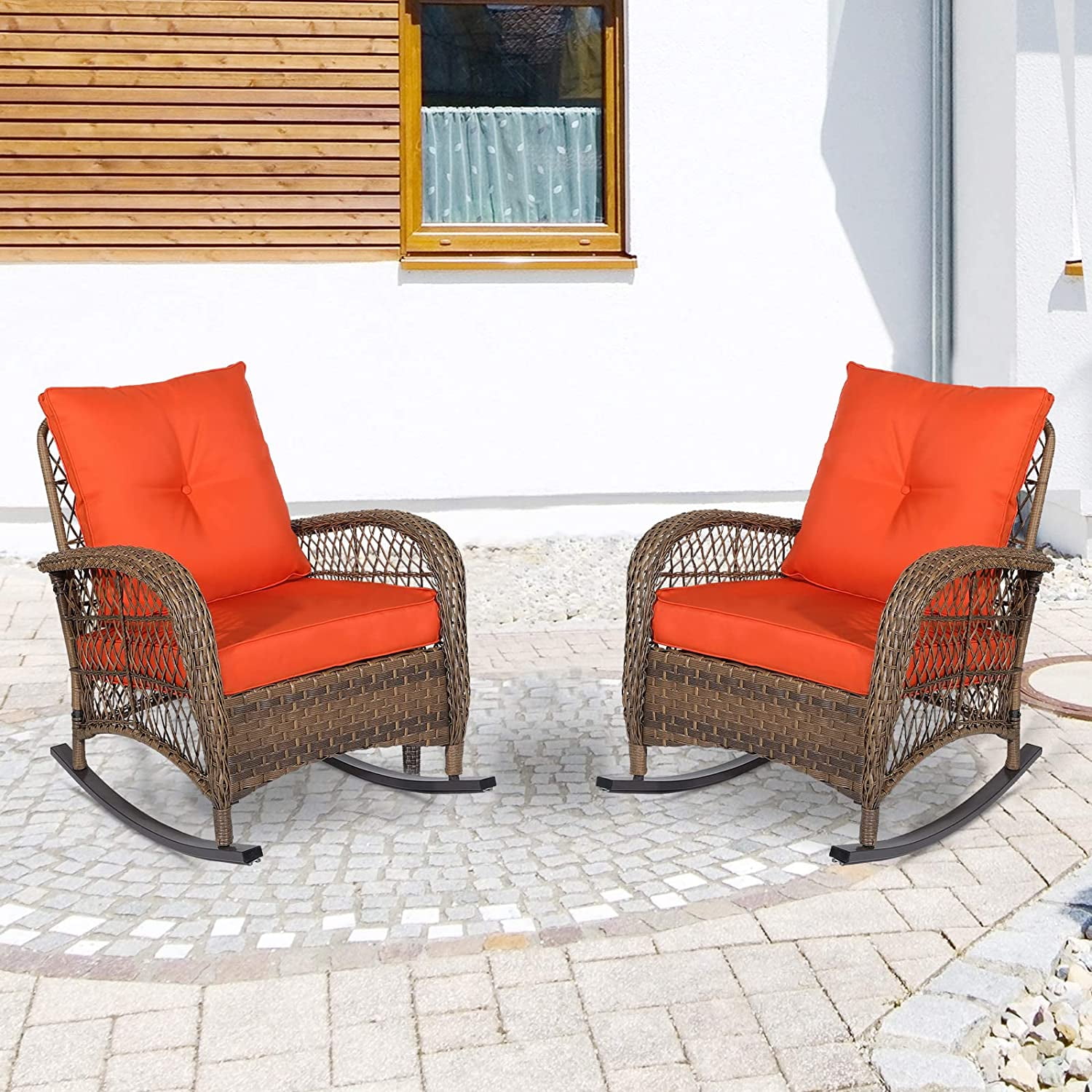 Socialcomfy Solid Print Rattan Outdoor Sturdy and Stable Rocking Chair ...