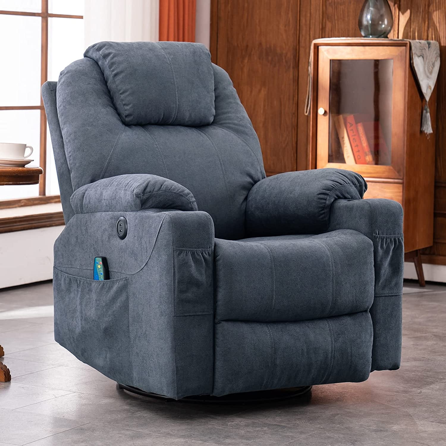 SOCIALCOMFY Swivel Glider Rocker Recliner Chair, Heated Massage, 360 ...