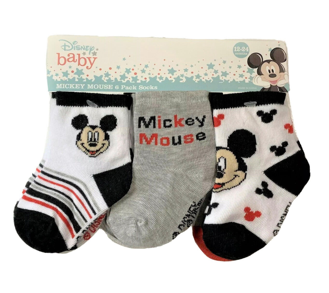 SOCKS BOYS X6 - MICKEY MOUSE BLACK WHITE - SZ 0 6 MONTHS - BABY ANKLE 6 ...