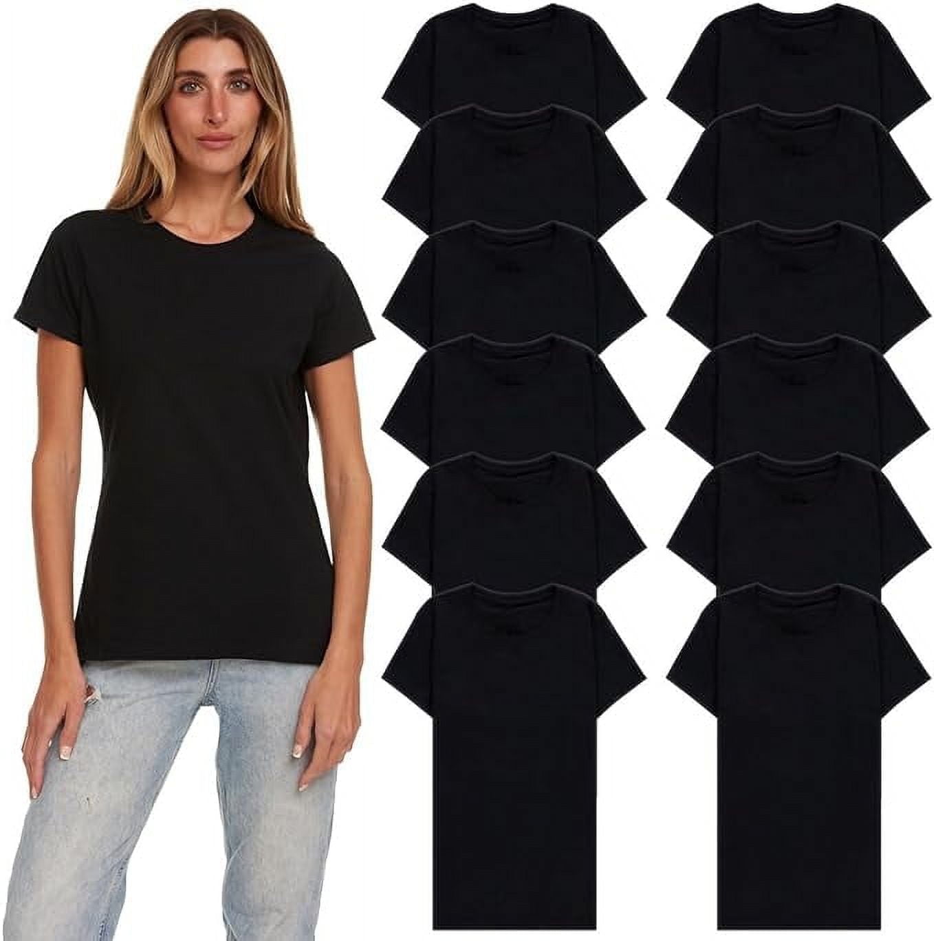 SOCKS'NBULK 12 Pack of Womens T-Shirts in Bulk, Cotton Blend Crew Neck ...