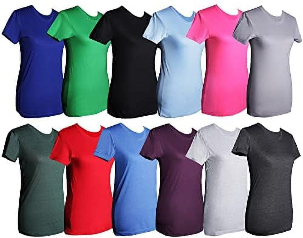 SOCKS'NBULK 12 Pack of Womens T-Shirts in Bulk, Cotton Crew Neck Scoop ...