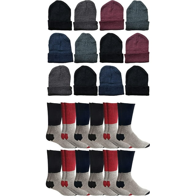 SOCKS'NBULK 24 Pack Mens Winter Hat Sock Kit - 12 Pairs Thermal Socks ...