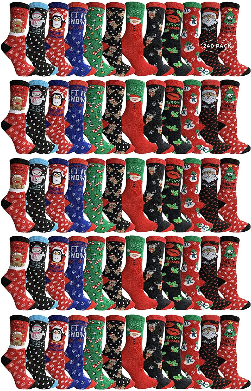 SOCKS'NBULK 240 Pairs Womens Christmas Socks, Novelty Holiday Socks ...